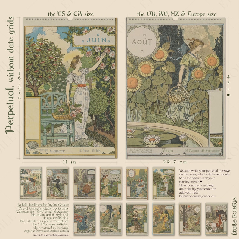 Art Nouveau Calendar 2026 / Gardening Woman Illustrations La Belle ...
