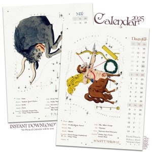 Zodiac Calendar 2025 printable, Antique Astronomical Chart ...