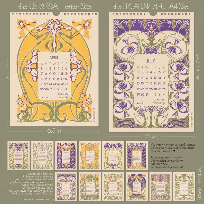 2024 Art Nouveau Calendar / 1900s Art Illustrations by Anna - Etsy