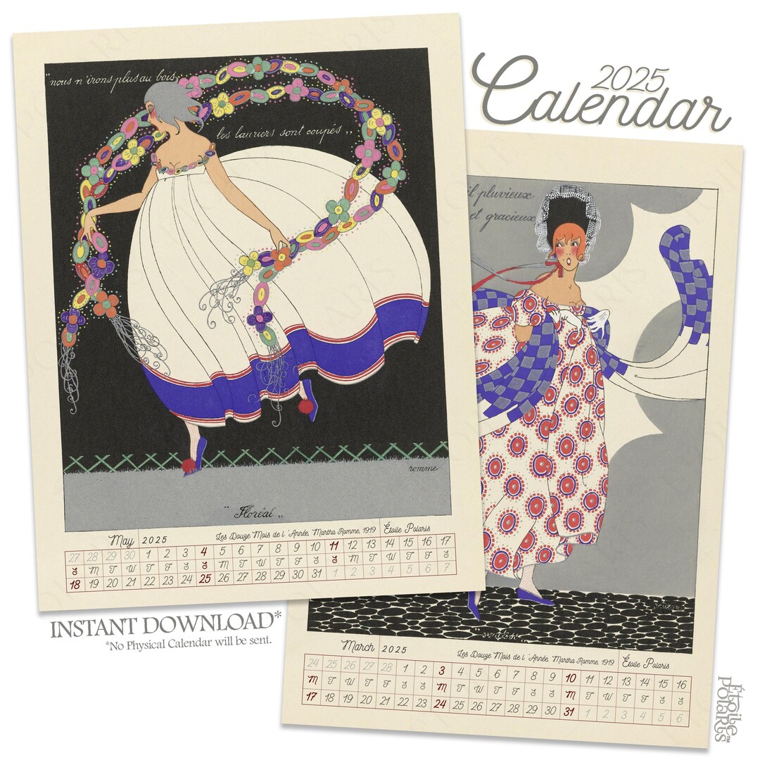 2025 Fashion Calendar printable Art Deco Illustrations, Women in ...
