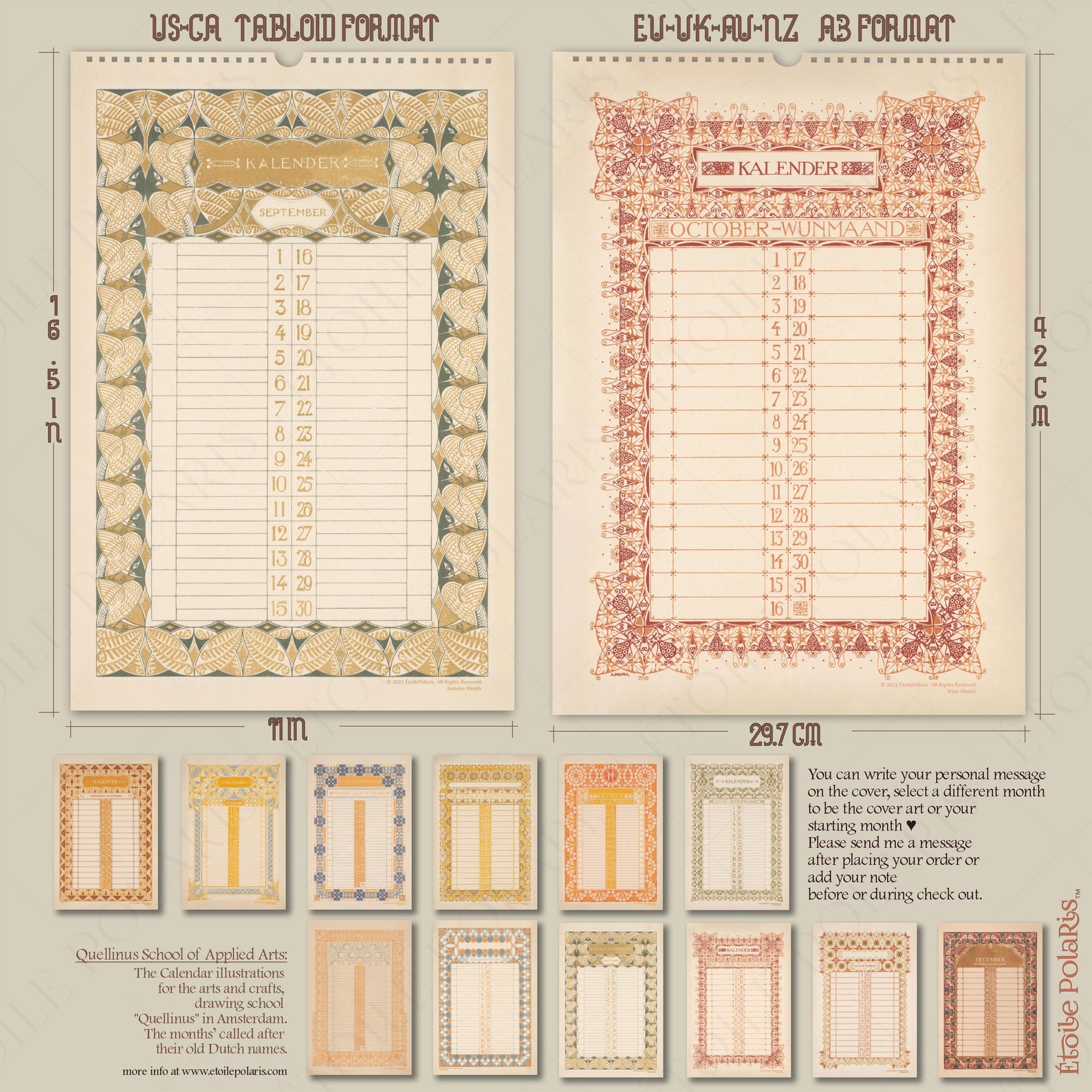 Art Nouveau Perpetual Calendar : Dutch Artists Undated Planner (a3 ...