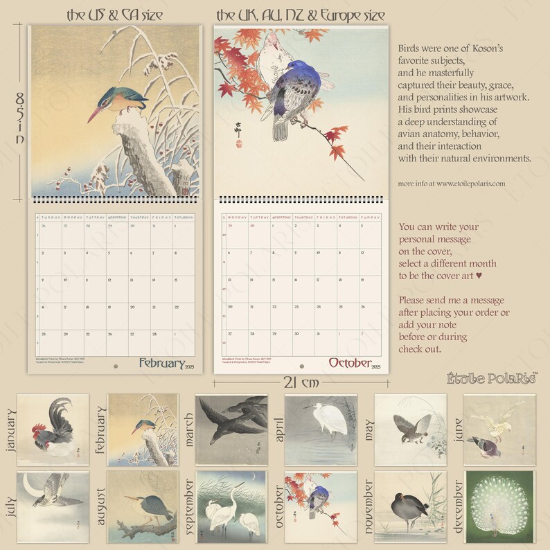 2026 Japanese Birds Calendar: Ohara Koson Woodblock Prints Wall Planner ...