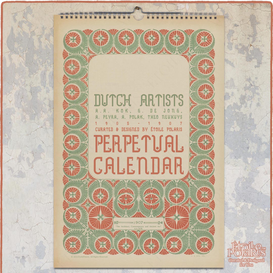 Art Nouveau Perpetual Calendar : Dutch Artists Undated Planner (a3 ...