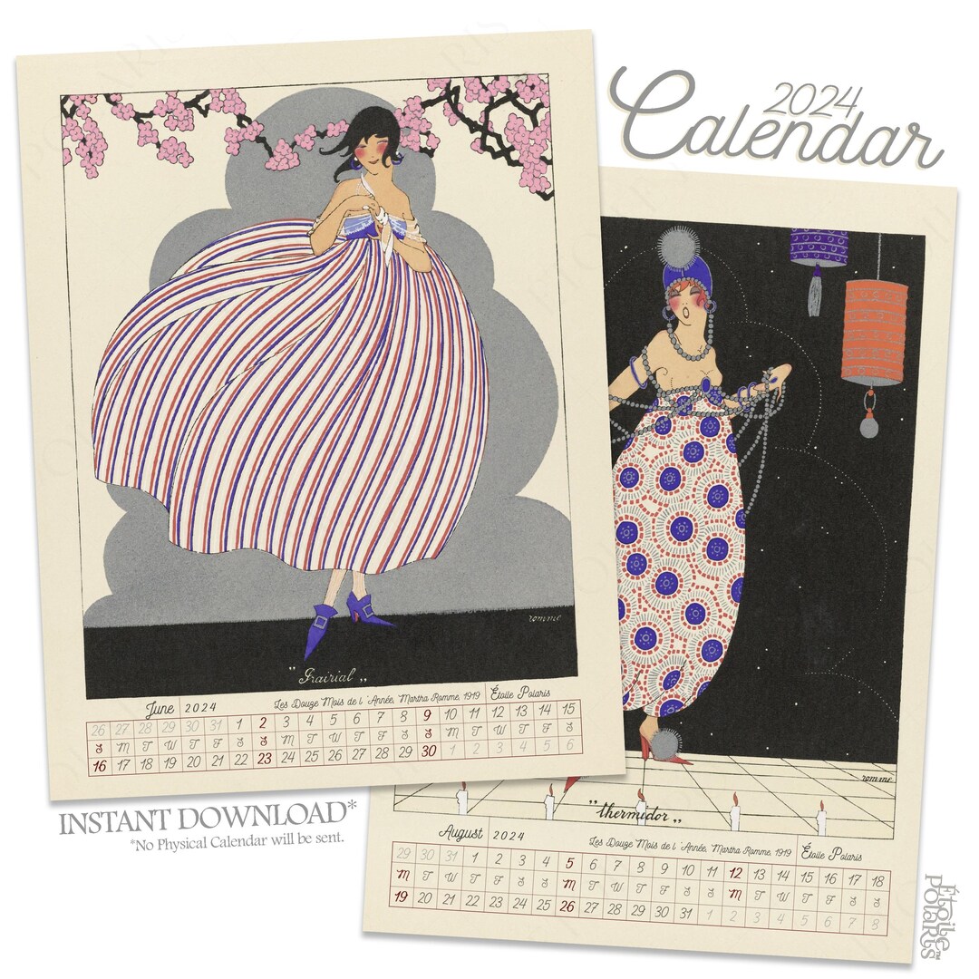 Calendario 2024 imprimible Ilustraciones de moda, Mujeres con trajes ...