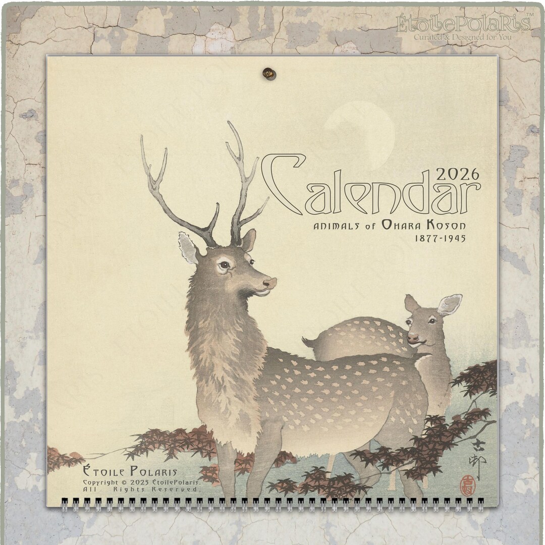 Japanese Art Calendar 2026- Wildlife Animals / Shin-hanga Woodblock ...