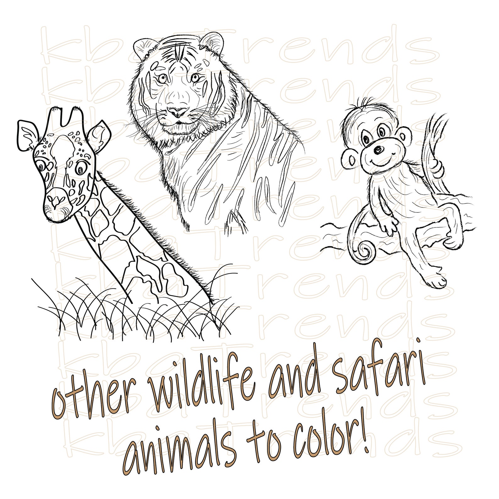 Zoo Animals Wildlife to Color, Digital Art Coloring Pages for Kids ...