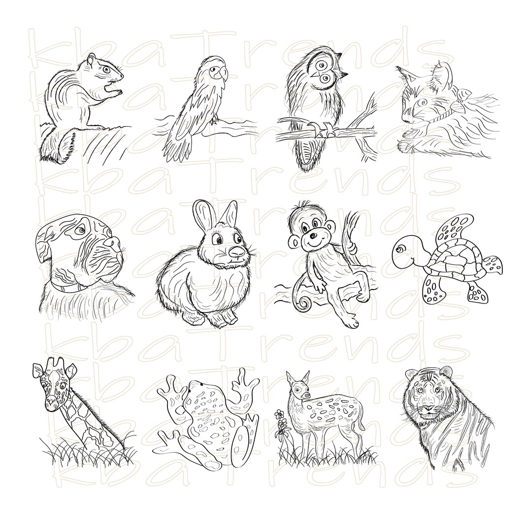 Cute Animal Drawings, Printable Art, Coloring Pages for Kids, Instant ...