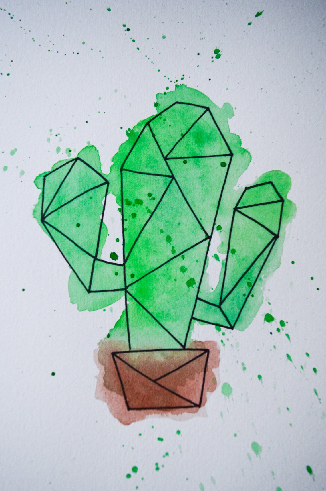 Watercolour Geometric Cactus Unframed Painting Original | Etsy