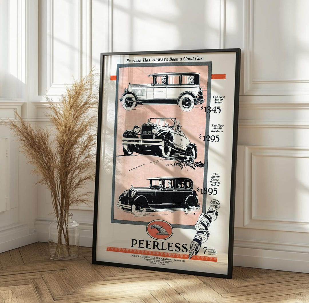 1920s Vintage Peerless Motor Magazine Ad Poster, Classic Art Deco Decor ...