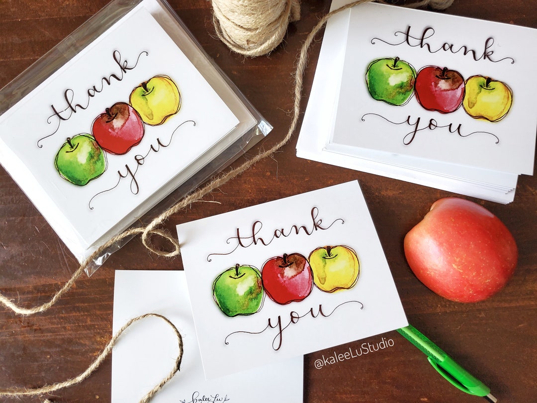 Apple Thank You Cards - Teacher Greeting Card - Watercolor Apples ...