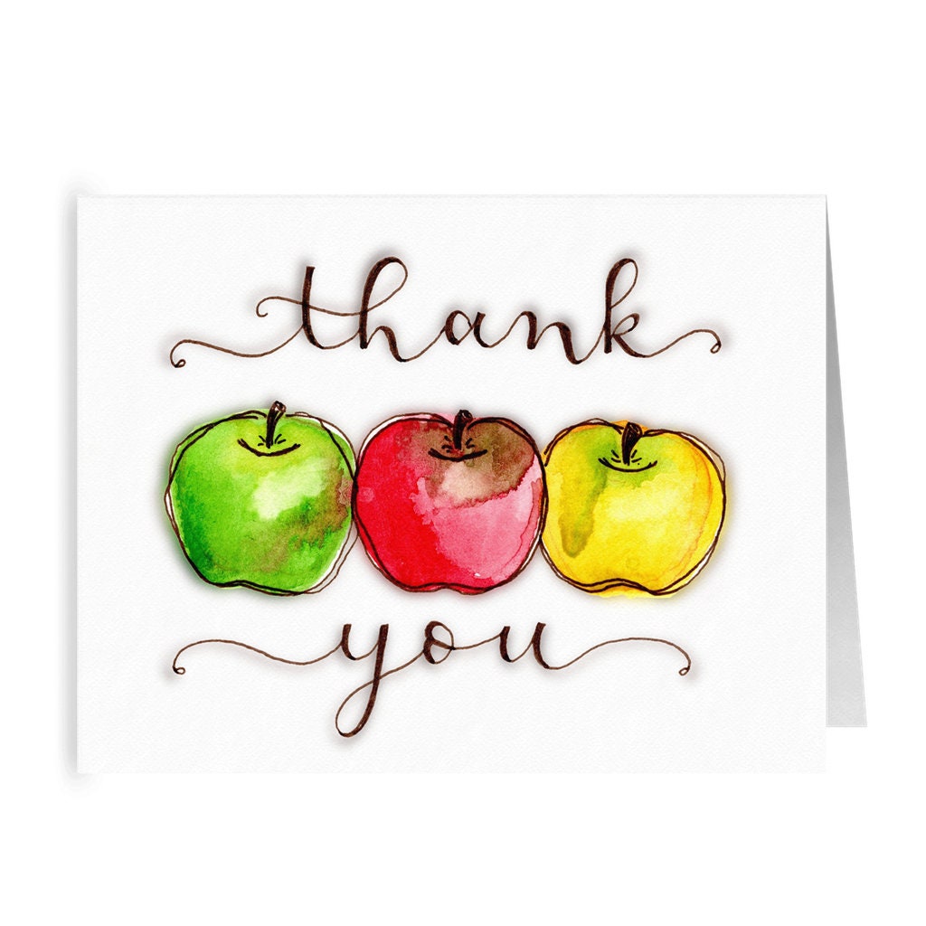 Apple Thank You Cards Teacher Greeting Card Watercolor Apples ...