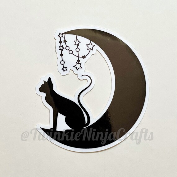 Crescent Moon Cat Sticker Glossy Finish Hydroflask Water | Etsy