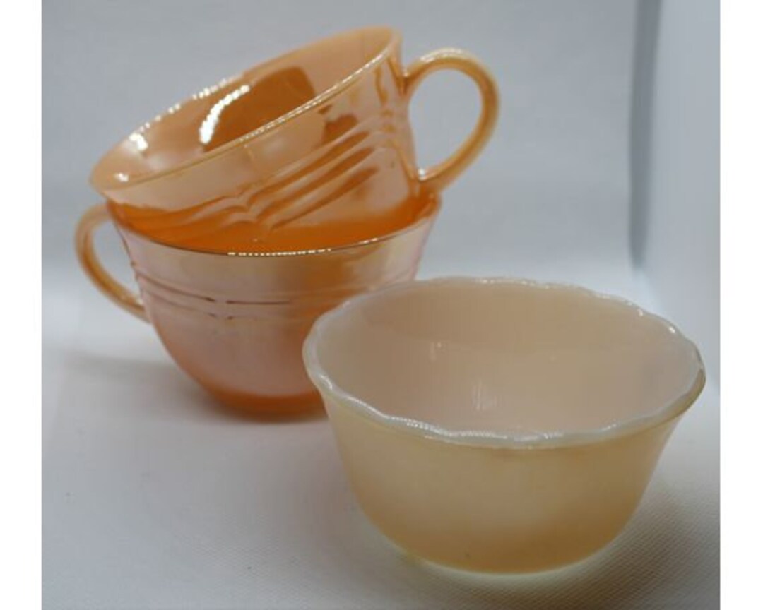 Anchor Hocking Fire King Peach Luster Lusterware Set of 2 Teacups and 1 ...