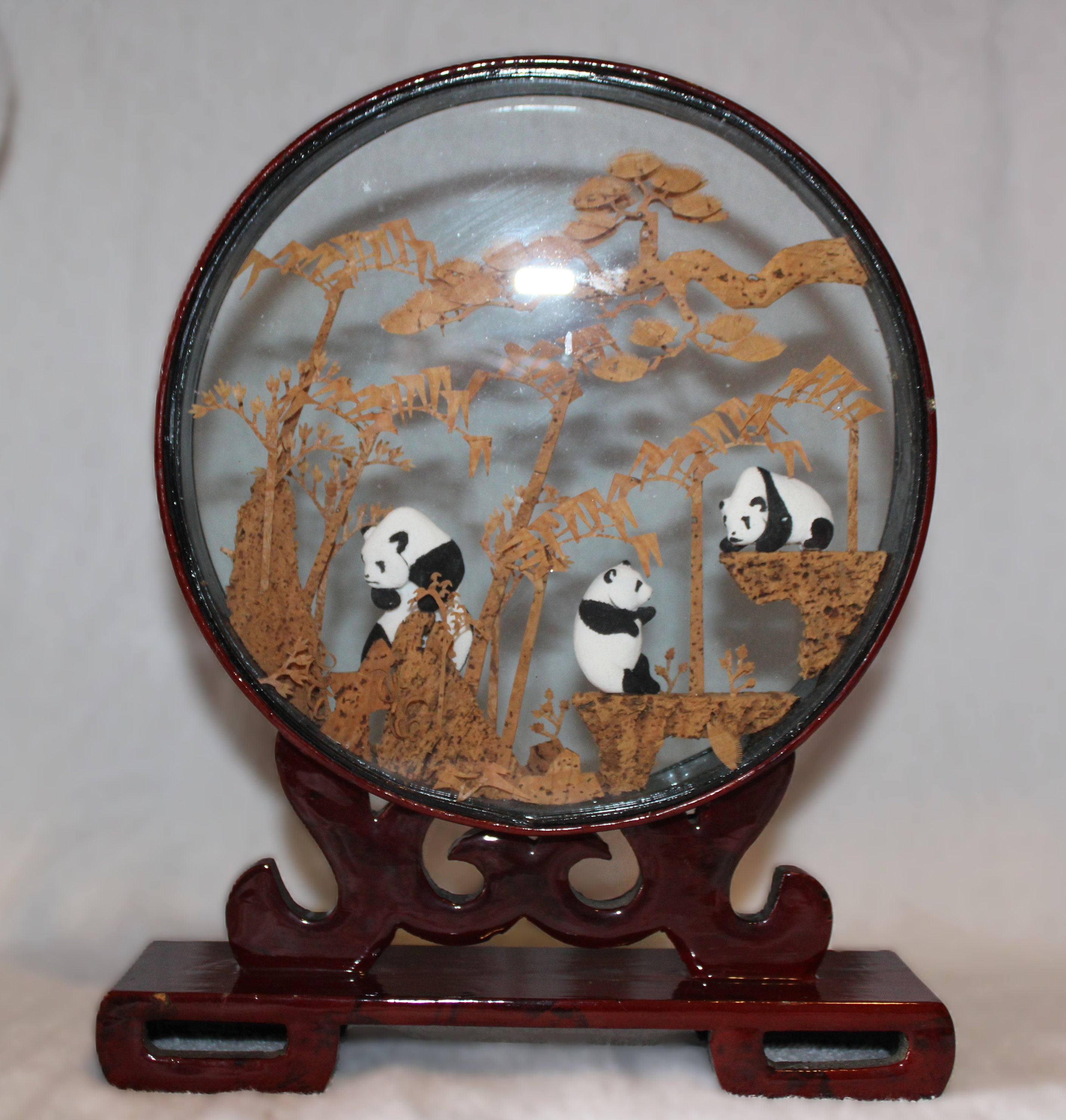 Vintage Chinese Cork Diorama With Panda Bears Carved Cork Diorama ...