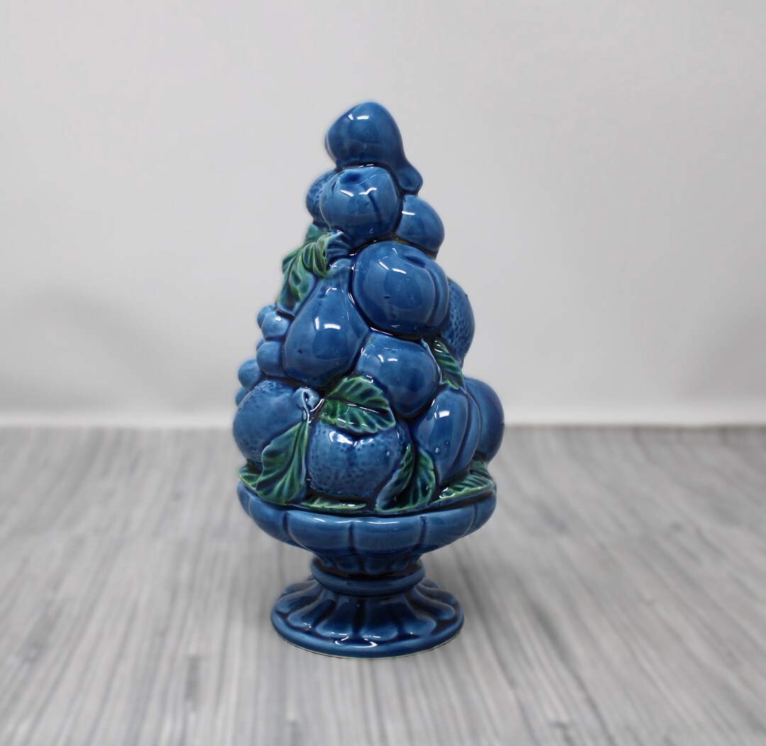 Vintage Ceramic Topiary Blue and Green Mid Century Indigo Blue Fruit ...