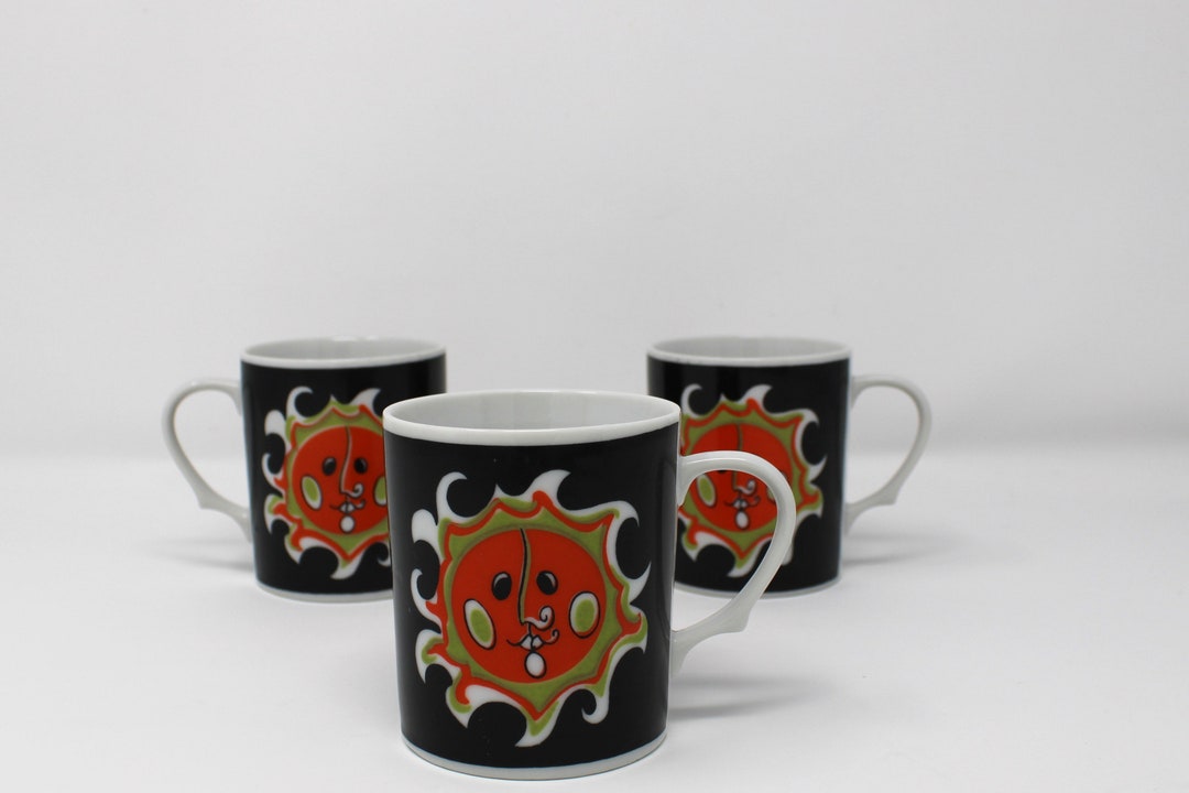 Vintage Set of Three (3) Ceramic Sun Face Mugs - Made in Japan - Mid ...