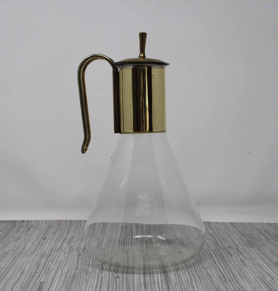 Vintage Corning Brand Heat Proof Glass and Brass Carafe - Corning ...