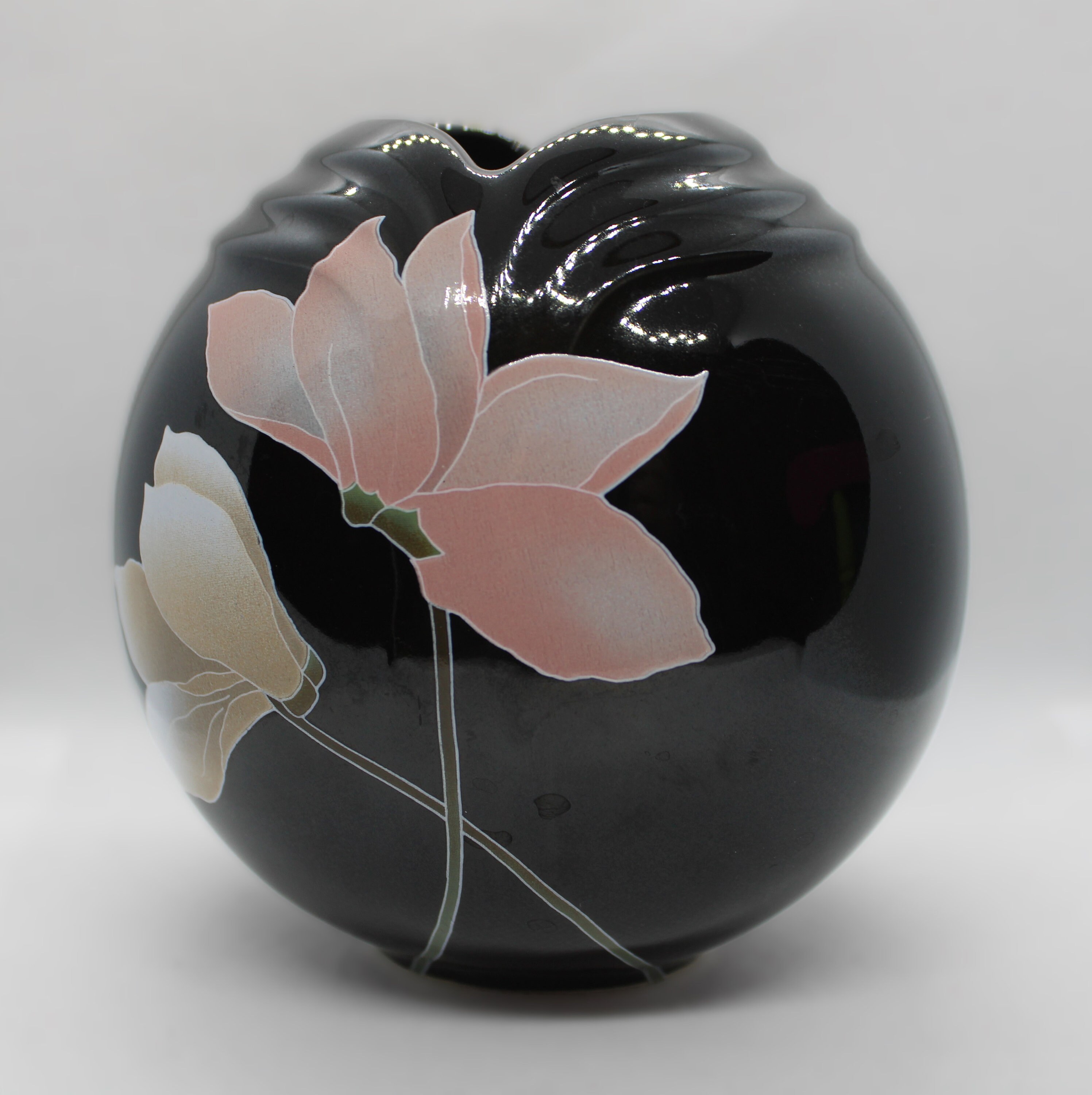 Vintage Toyo Embassy Black Ceramic Vase Gold Accents Flowers Made in ...