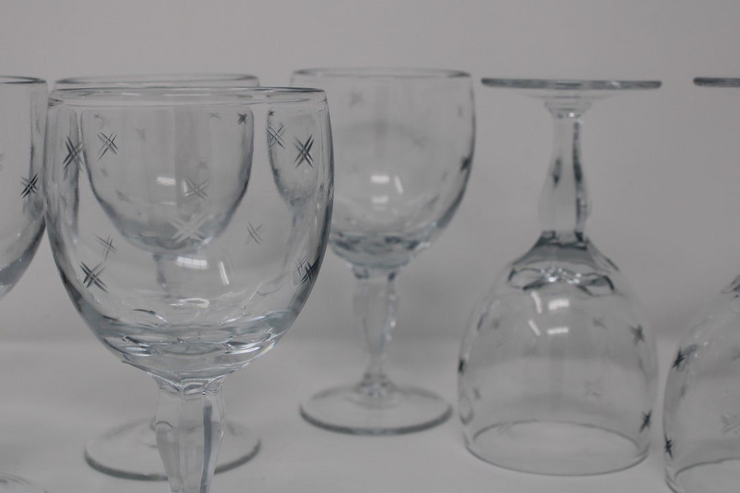 Vintage Set Of 6 Etched Crystal Water Goblets Set Of Six Atomic