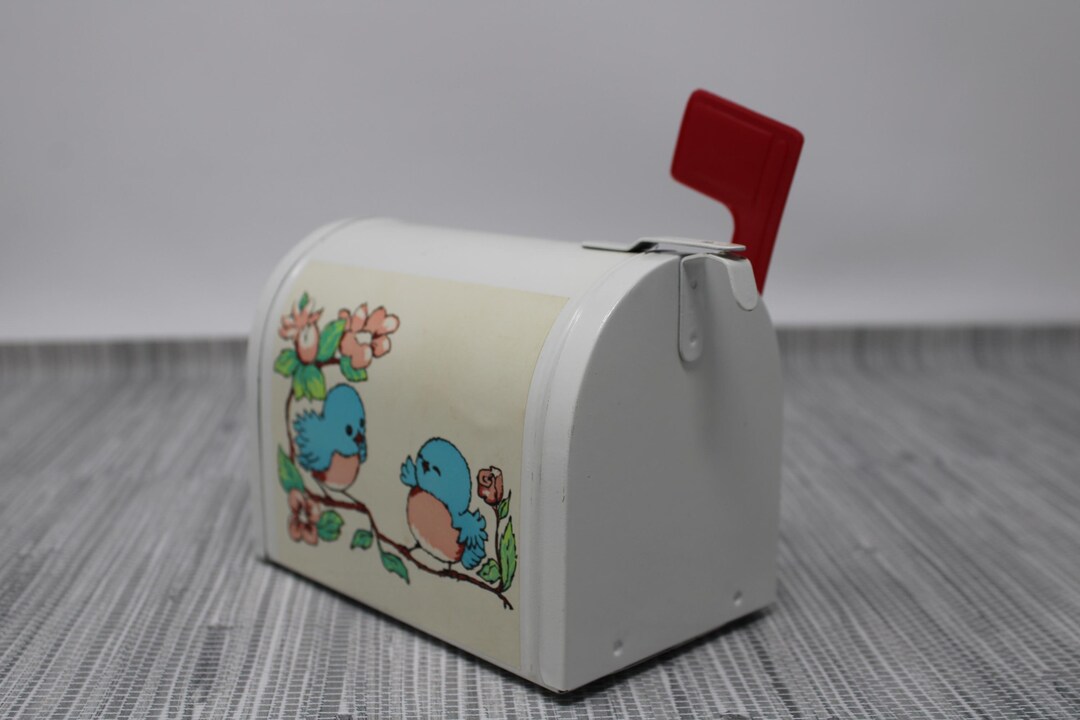 Vintage Tin Mailbox With Bluebirds Toy Mailbox Small Mailbox Decor Blue ...