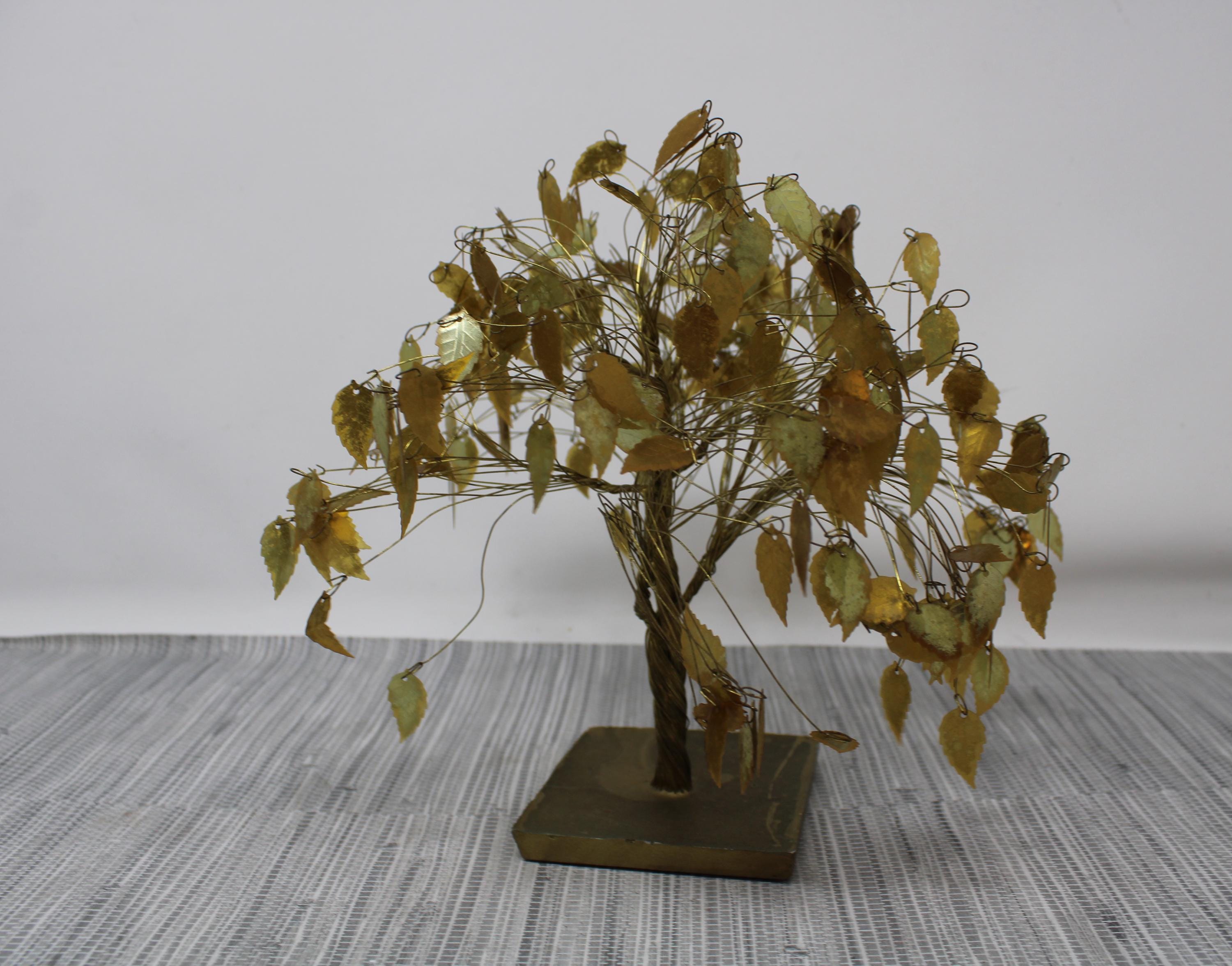 Vintage Brass Colored Wire Tree With Foil Leaves - 70's Gold Dream Tree ...