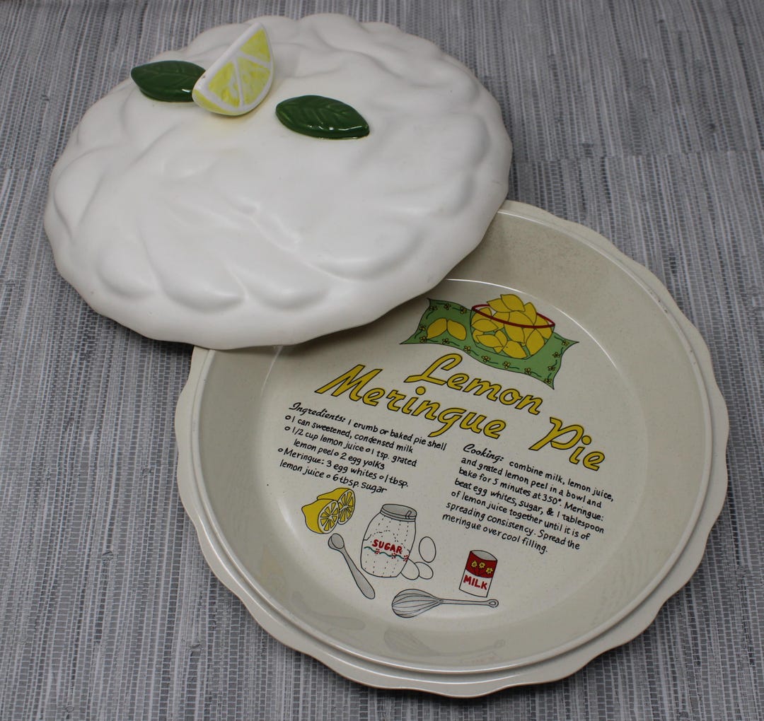 Vintage Lemon Meringue Recipe Pie Dish With 3D Lid - Ceramic Pie Dish ...
