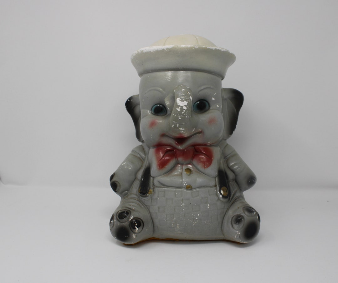 Vintage 1950's Chalkware Elephant Coin Bank - Mid Century Chalkware ...
