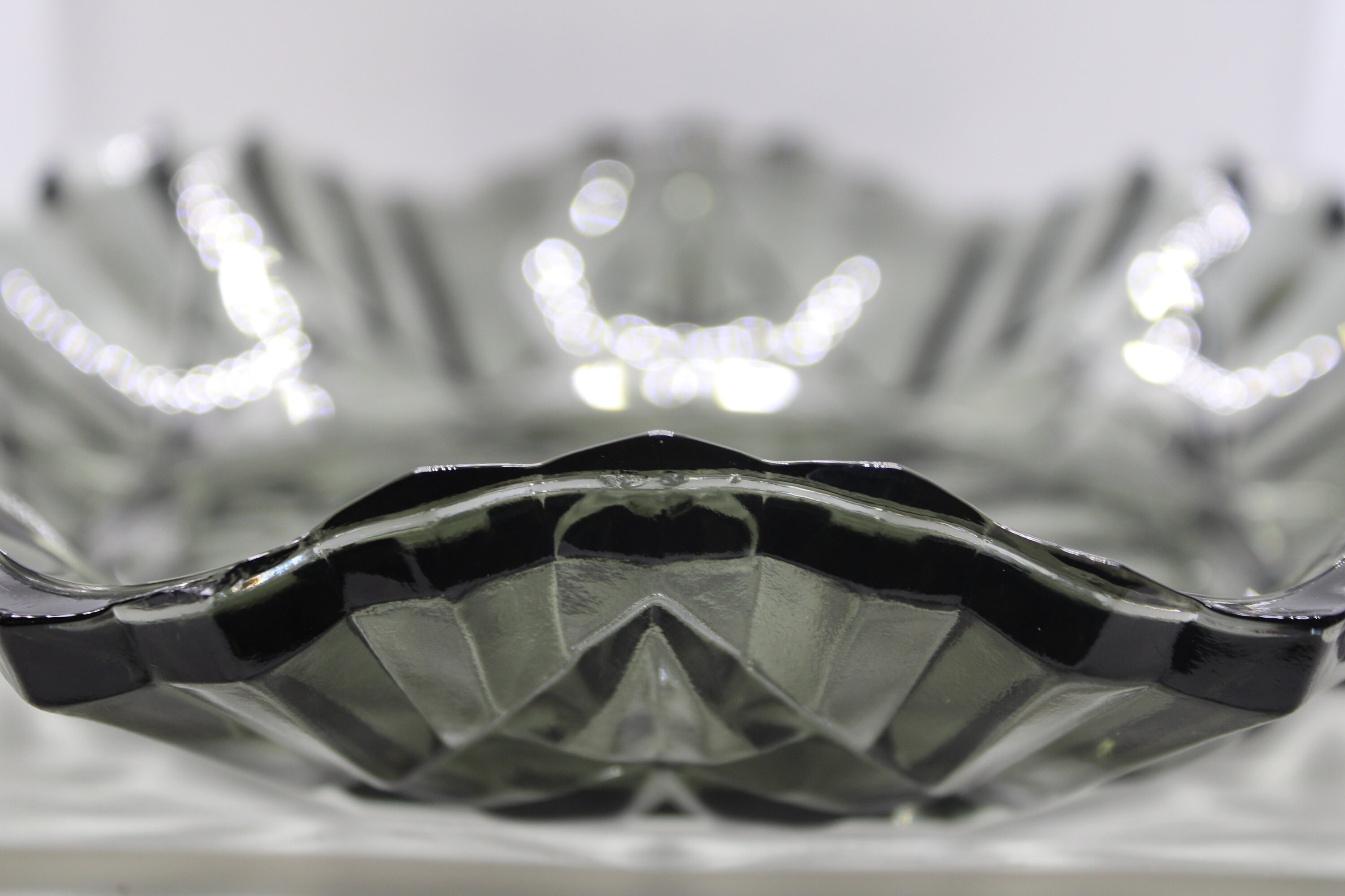 Federal Glass Smoke Colored Glass Ruffled Bowl and Clear Glass Plate ...