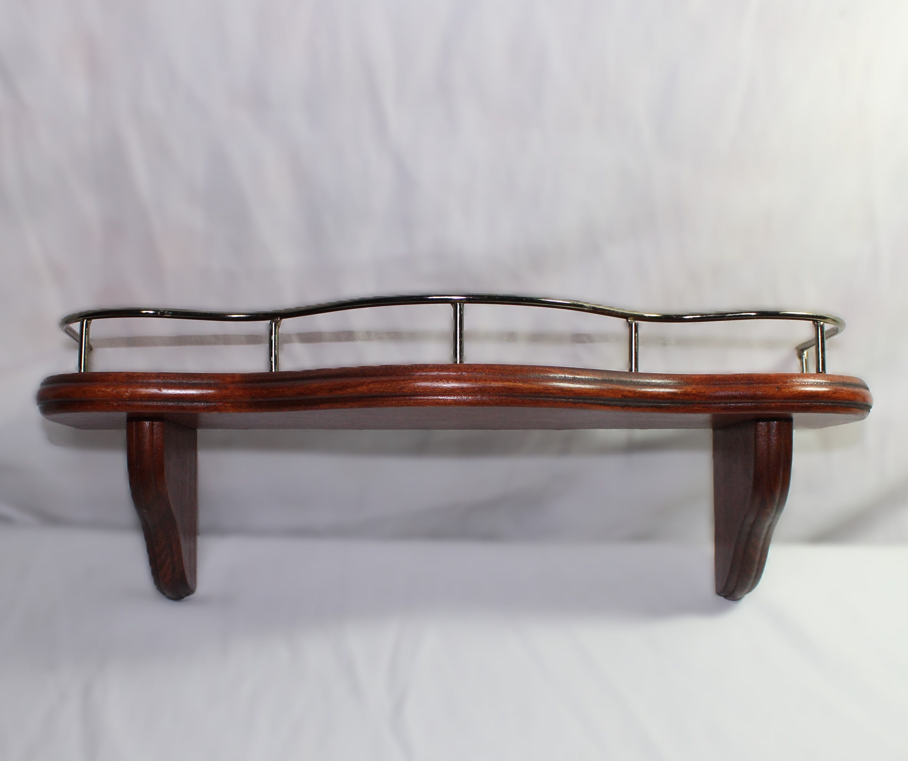 Vintage Wood Shelf With Gold Metal Rail Wall Hanging Grooved for Plate ...