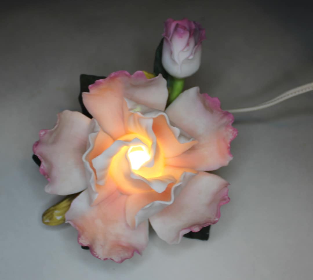 Vintage Lefton Hand Painted Porcelain Rose Corded Night Light - Etsy