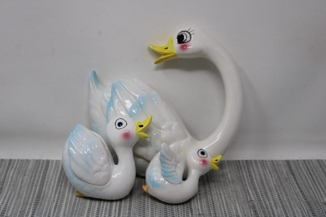 Vintage Enesco Ceramic Swan Family Wall Decor - Anthropomorphic Nursery ...