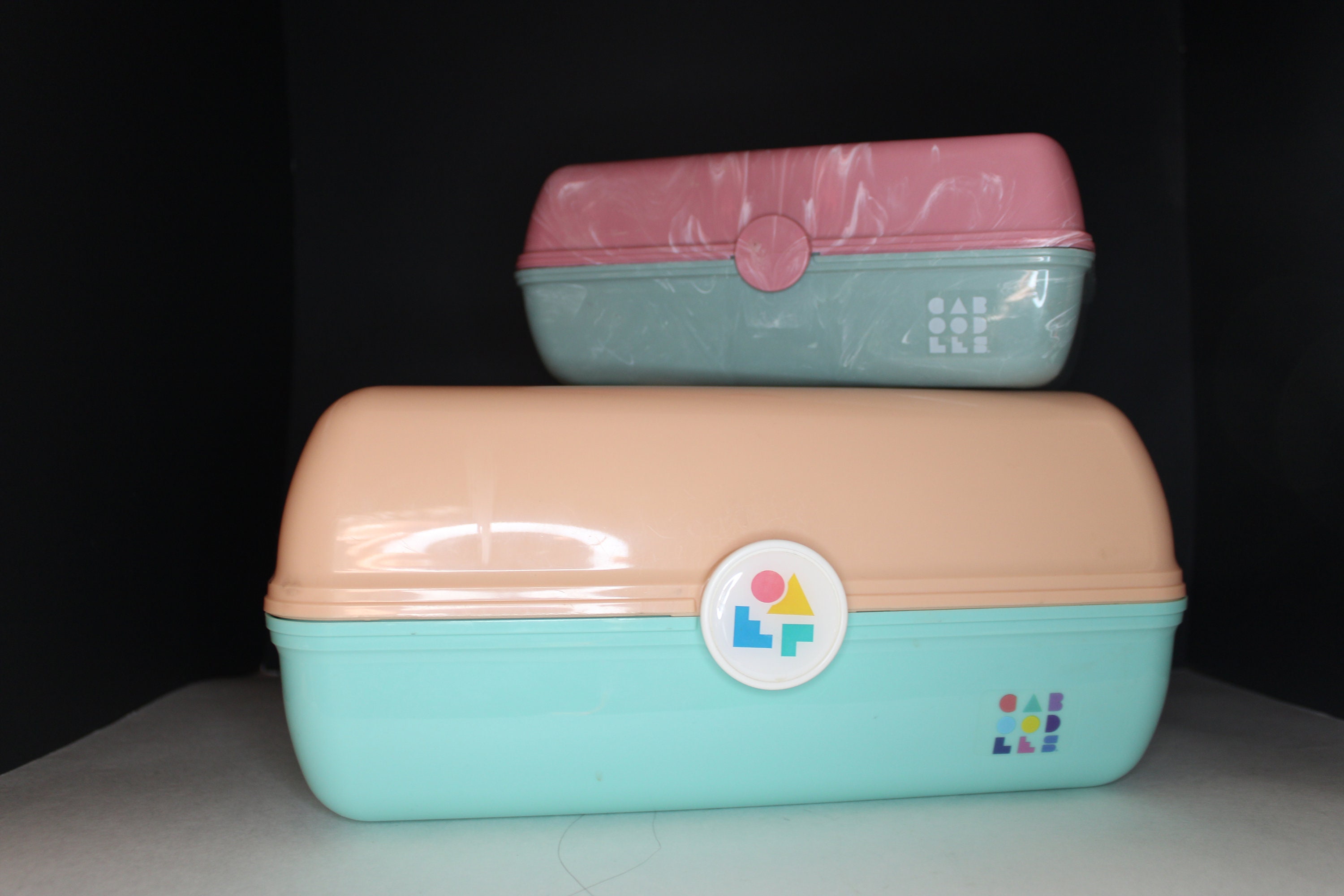 Vintage Mini Caboodles Case Pink and Aqua Blue Marbled Small Caboodles ...