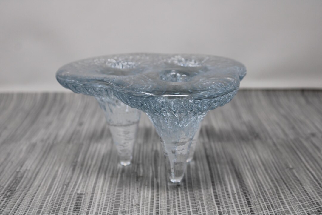 Vintage Blenko Melting Ice Candle Holder - Holds 3 Tapers - MCM Blenko ...
