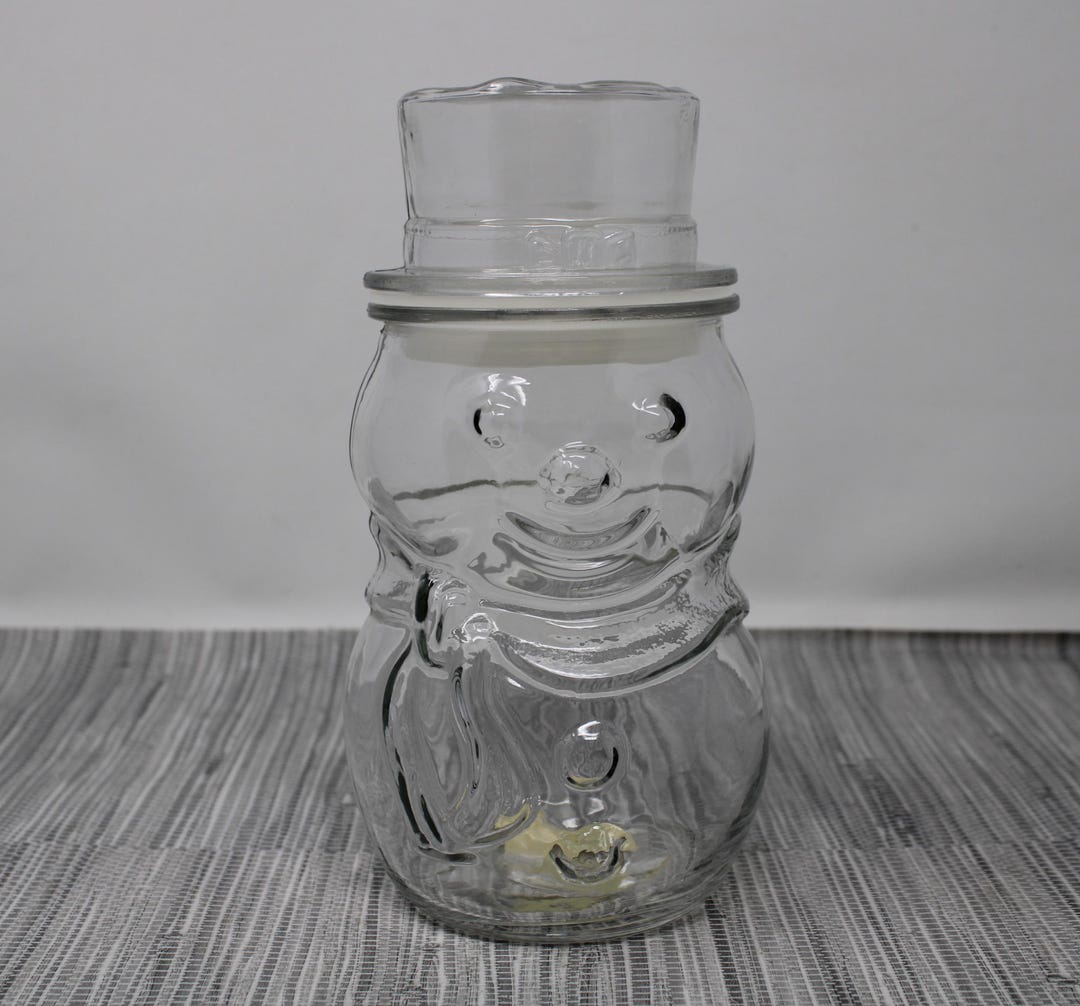 Vintage 1970's Libbey Clear Glass Snowman Jar With Lid Snowman Glass ...