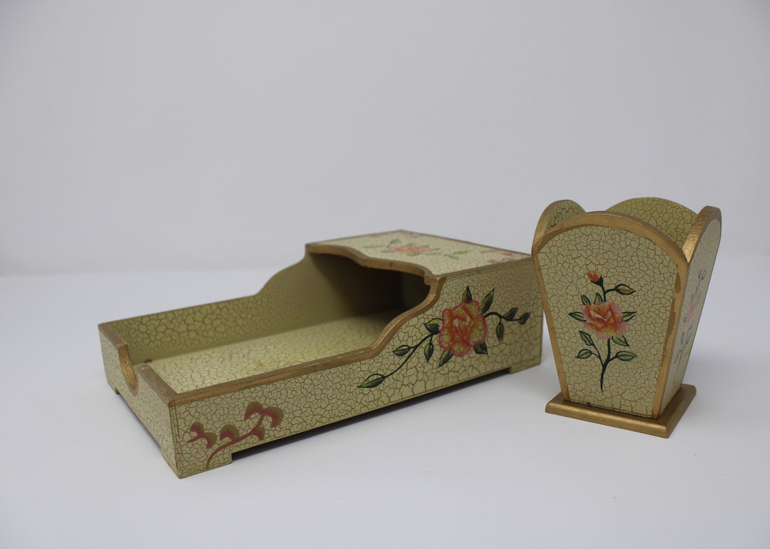 Vintage Desktop Stationary Holder Set Paper Holder and Pen Holder ...