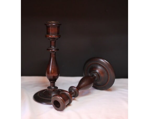 Vintage Turned Wood Candlestick Holders 9 Tall Set of 2 - Etsy