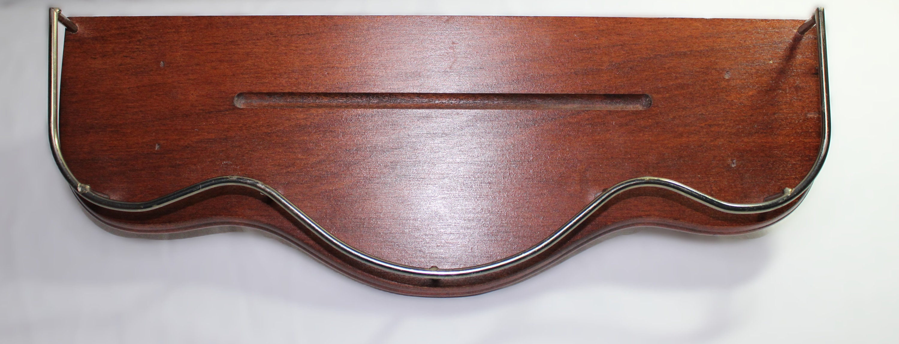Vintage Wood Shelf With Gold Metal Rail Wall Hanging Grooved for Plate ...