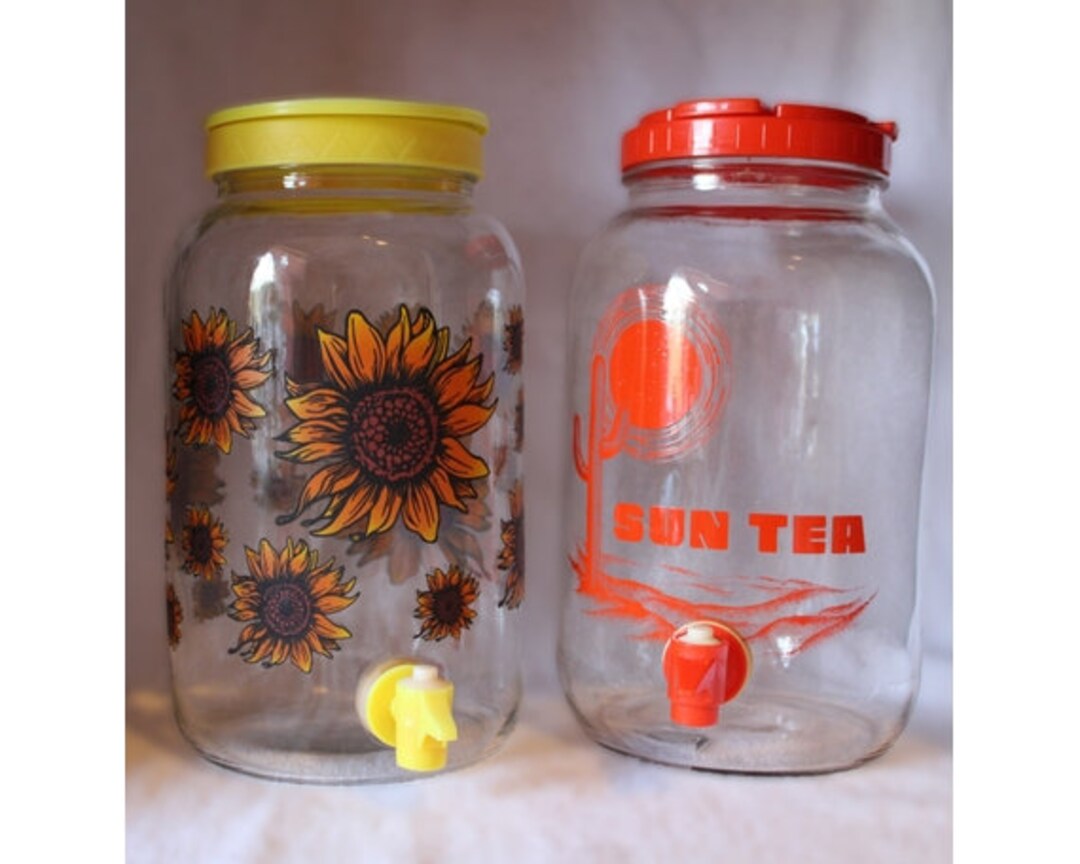 Vintage Sun Tea Glass Jug Sun Tea Pitcher Iced Tea Dispenser Choice of ...