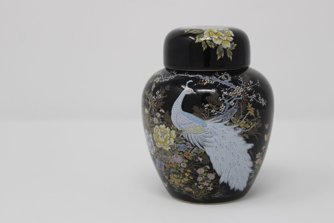 Vintage Shibata Japan Small Ginger Jar Urn With Peacock and Florals ...