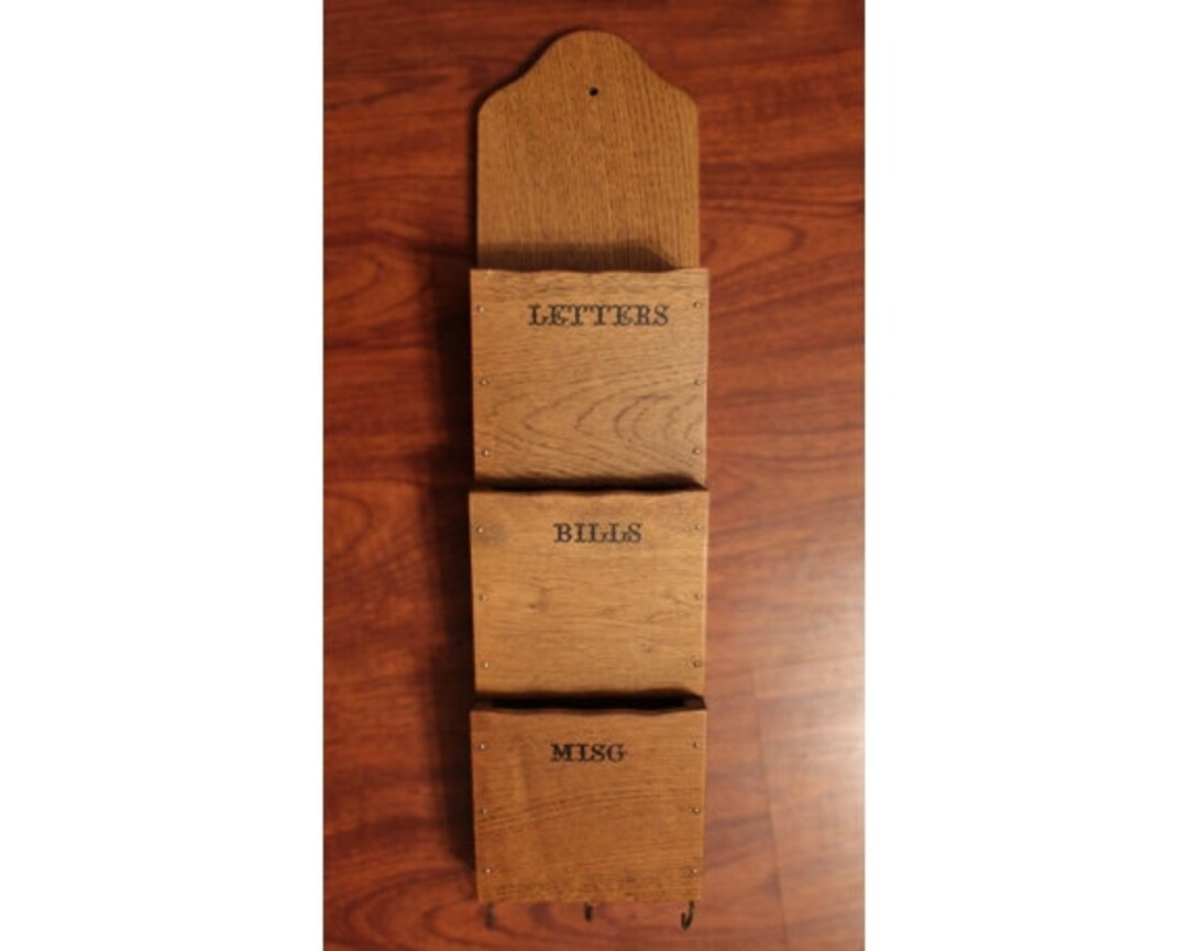 Vintage 70's Real Wood Wall Mounted Rack for Letters, Bills and Misc ...