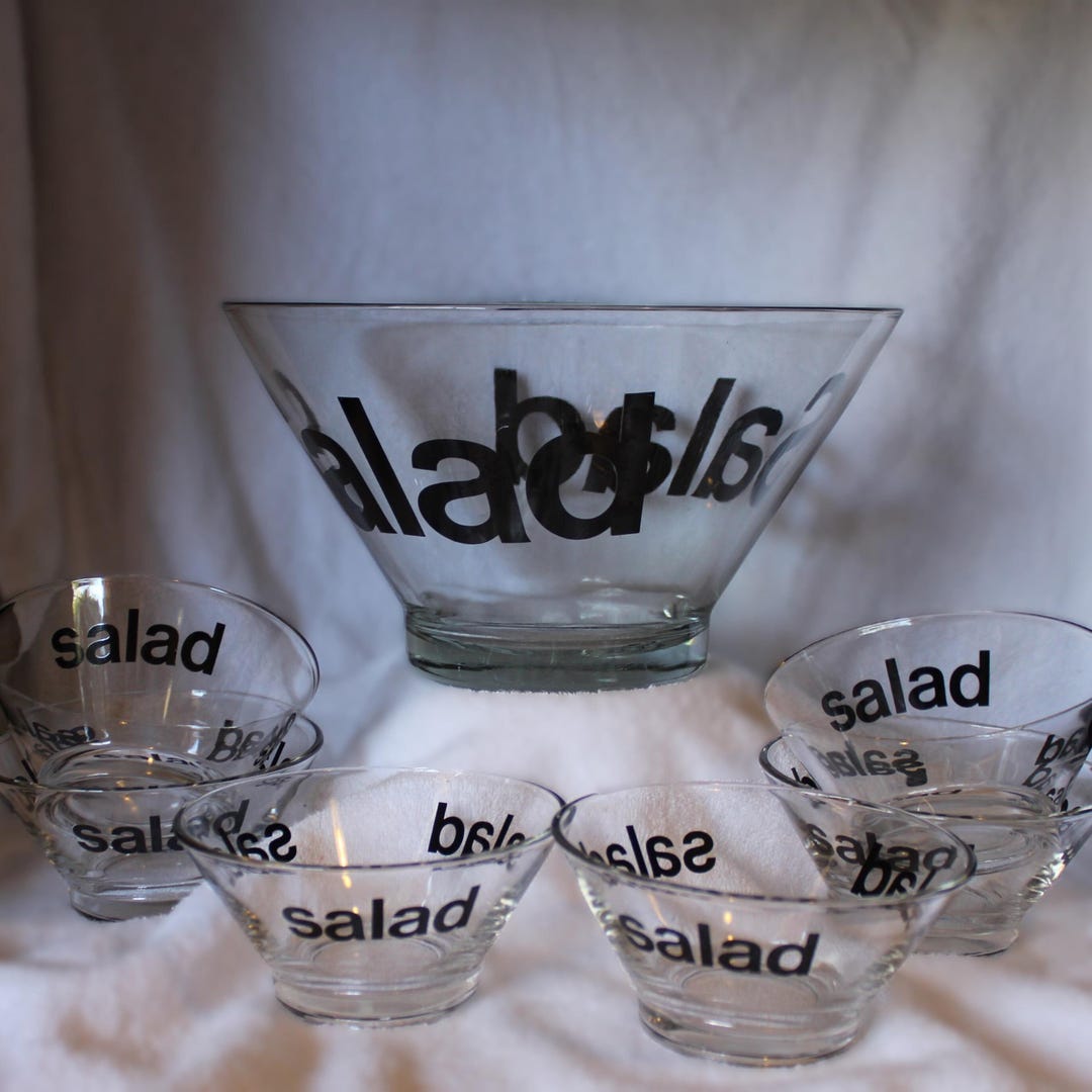 Vintage Wheaton Glass Salad Bowl Set - Large Serving Bowl & 6 Small ...