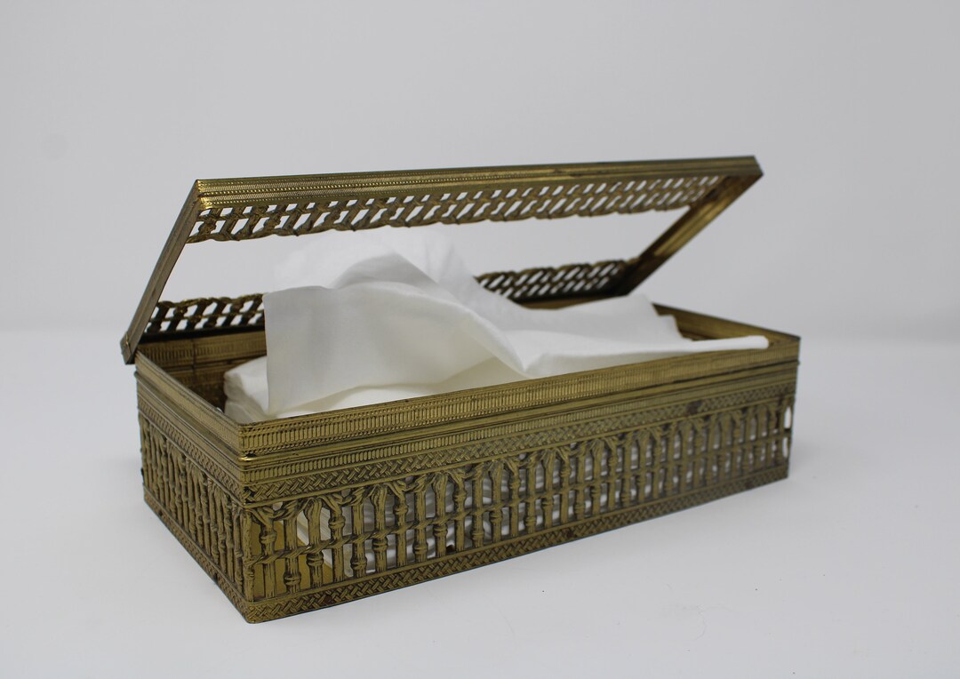 Vintage Gold Filigree Metal Tissue Box - Ornate Bamboo Design ...