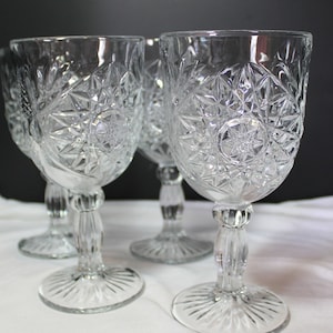 Vintage Libbey Hobstar Water Goblets Set of Four Clear Glass Vintage ...