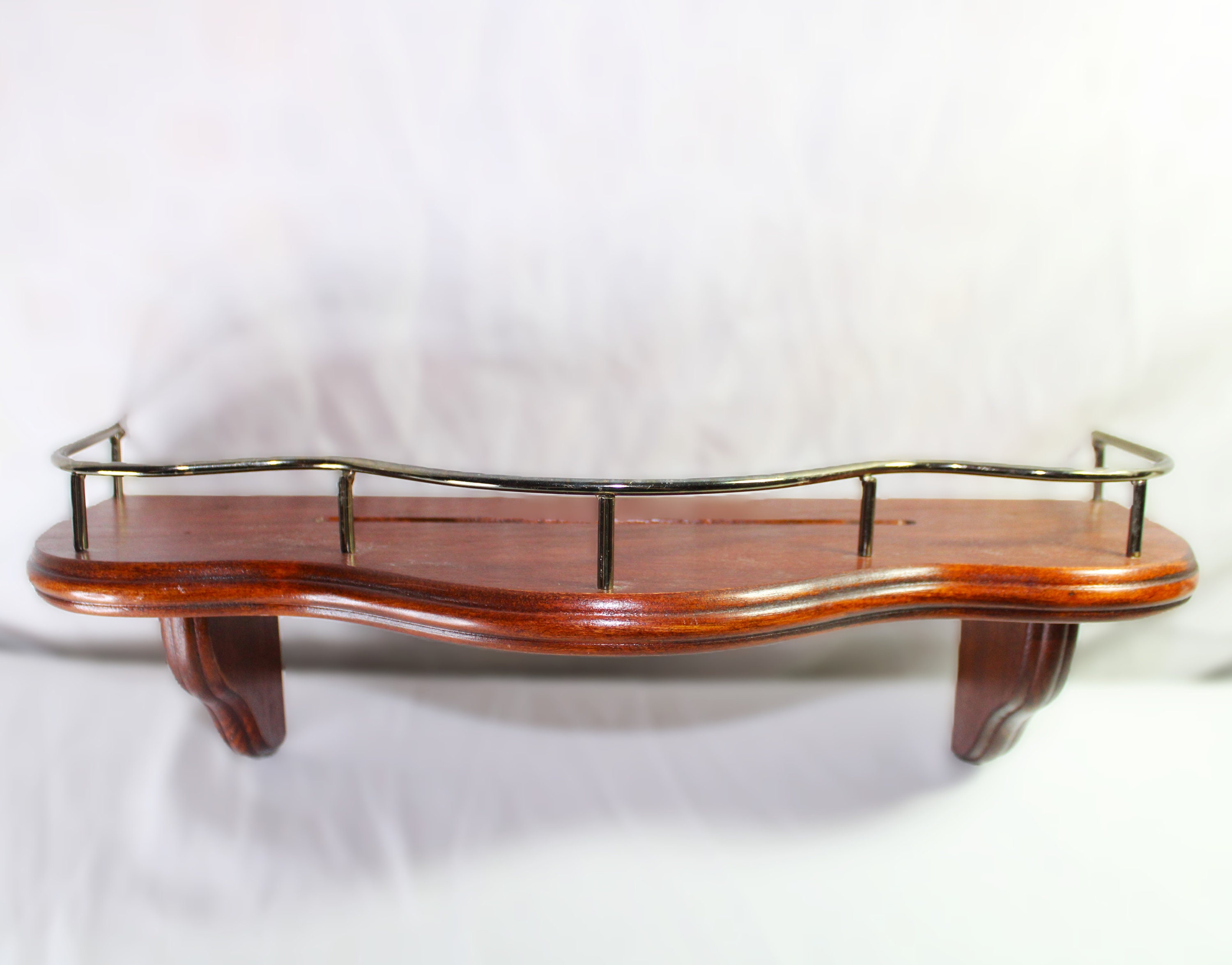 Vintage Wood Shelf With Gold Metal Rail Wall Hanging Grooved for Plate ...