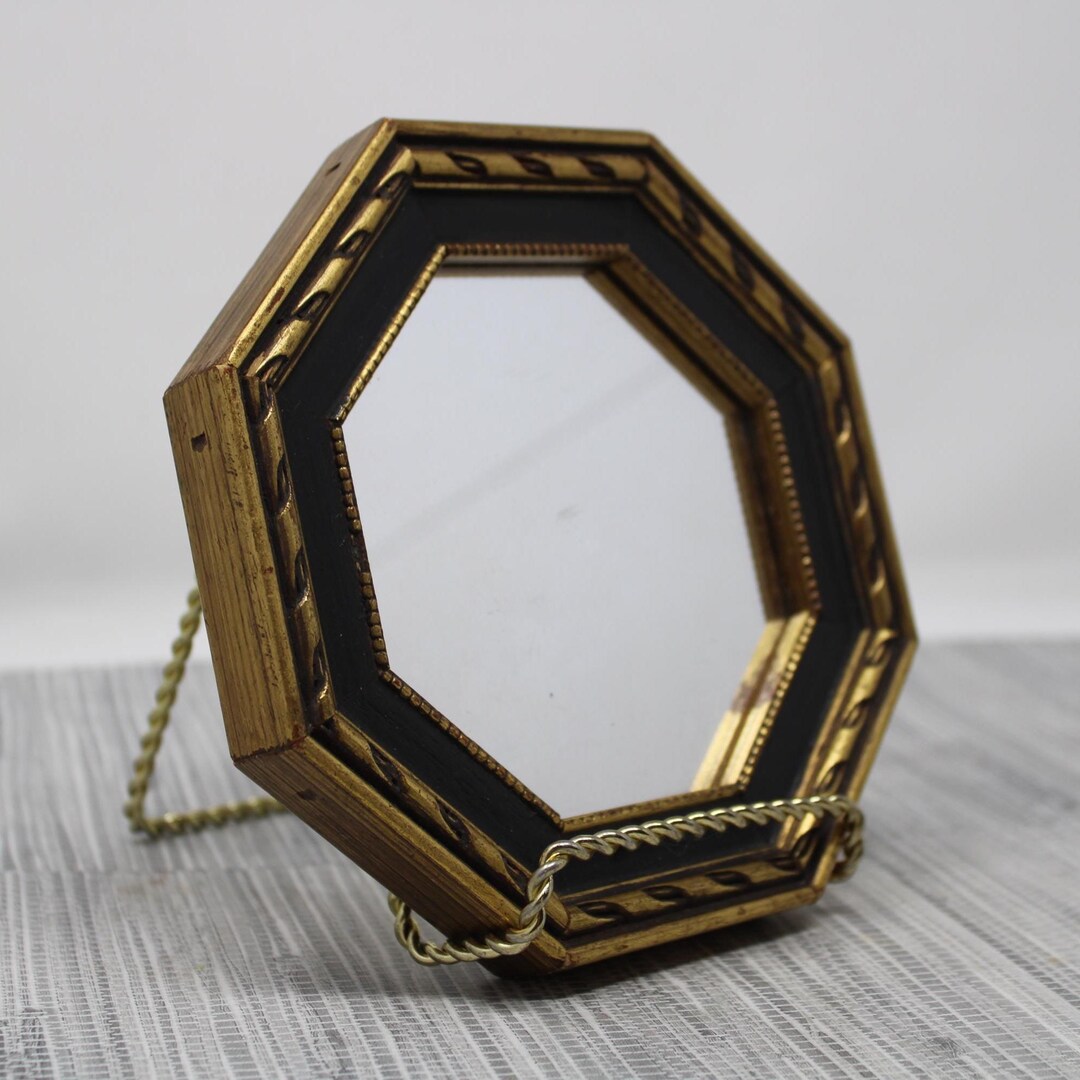 Vintage E.A. Riba Co. Octagonal Mirror - Vintage Black and Gold Small ...