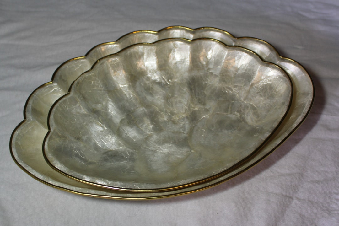 Vintage Capiz Shell Clamshell Nesting Serving Trays or Trinket Dishes ...