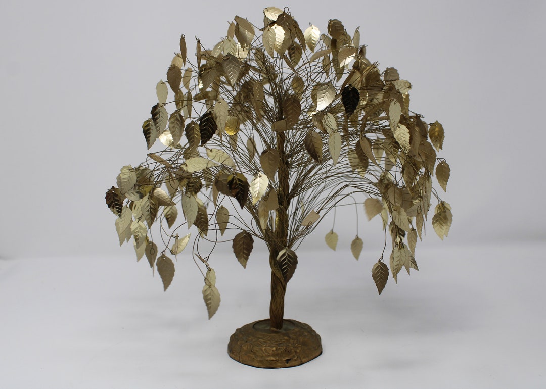 Vintage Brass Colored Wire Tree With Foil Leaves 70's Gold Dream Tree ...