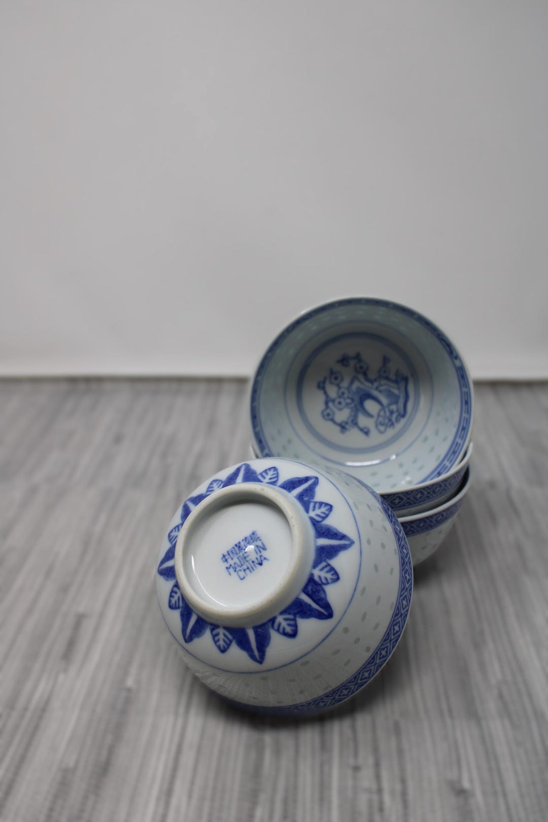 Vintage Set of 4 Porcelain Rice Bowl Asian Rice Bowls Cherry Blossoms ...