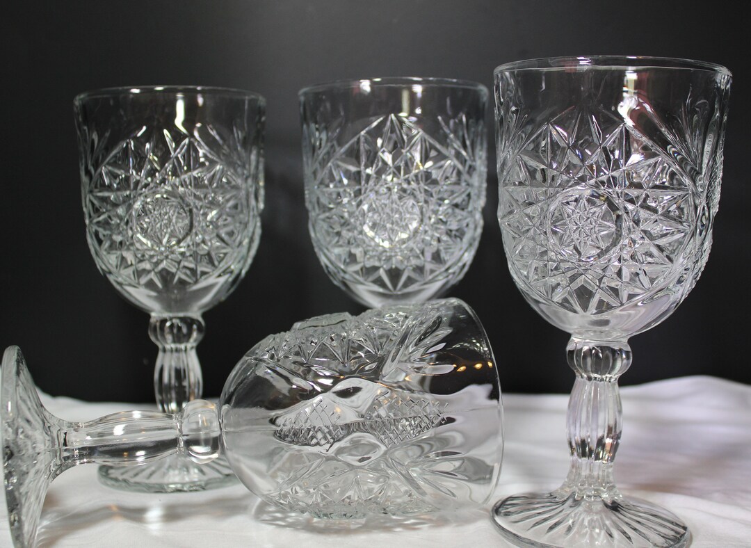Vintage Libbey Hobstar Water Goblets Set of Four Clear Glass Vintage ...