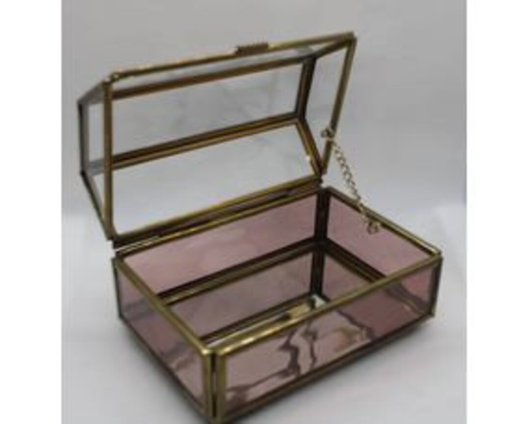 Stained Glass Trinket Box Etched Flowers Design Hinged Glass Jewelry ...